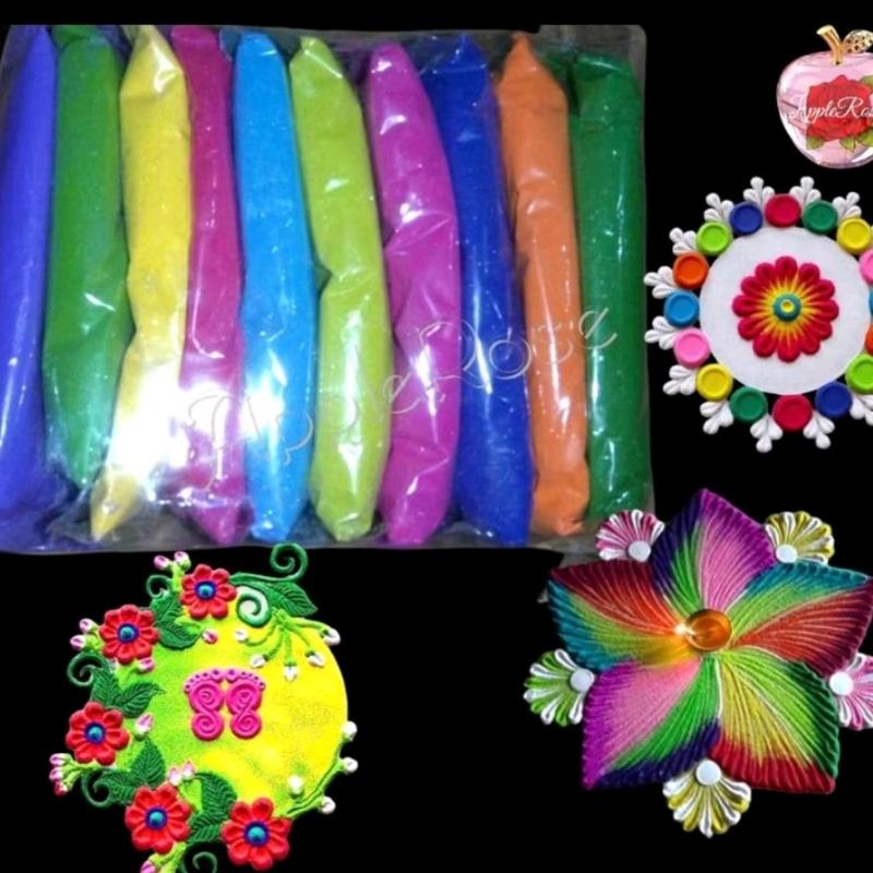 10 colour Rangoli kolam sand powder 1kg /10 colour Art sand/Deepavali ...