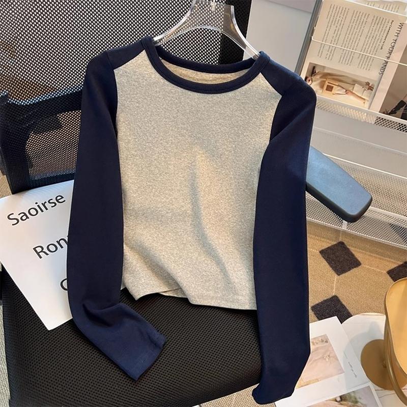 Lengan raglan berusuk baru, leher bulat, kaos lengan panjang - Shop ...