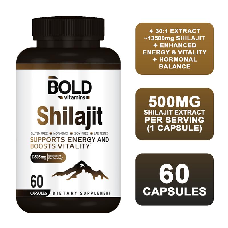 Bold Vitamins Shilajit Extract Supplement (60 Capsules) 450mg/13500mg ...