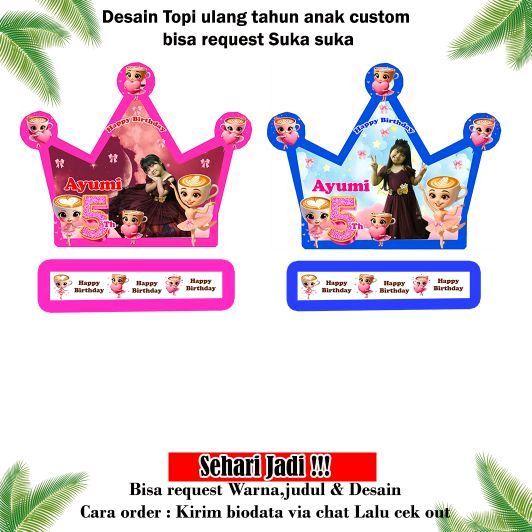 Topi ulang tahun anak isi 50pcs+Desain foto (PAKET TOPI & UNDANGAN ...