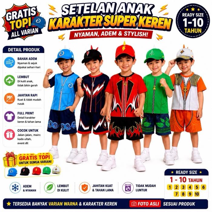 Promo BAJU SETELAN KOSTUM BOBOIBOY ANAK LAKI TERLENGKAP Motif Fashion ...