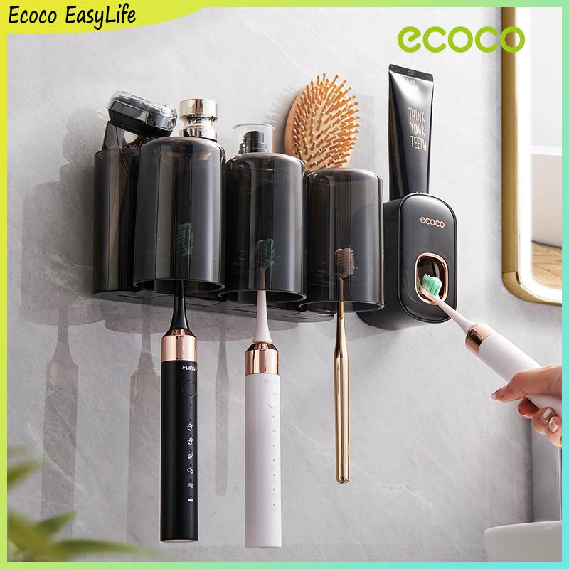 Ecoco Toothbrush Holder Organizer Set Wall-mounted Squeeze Toothpaste ...