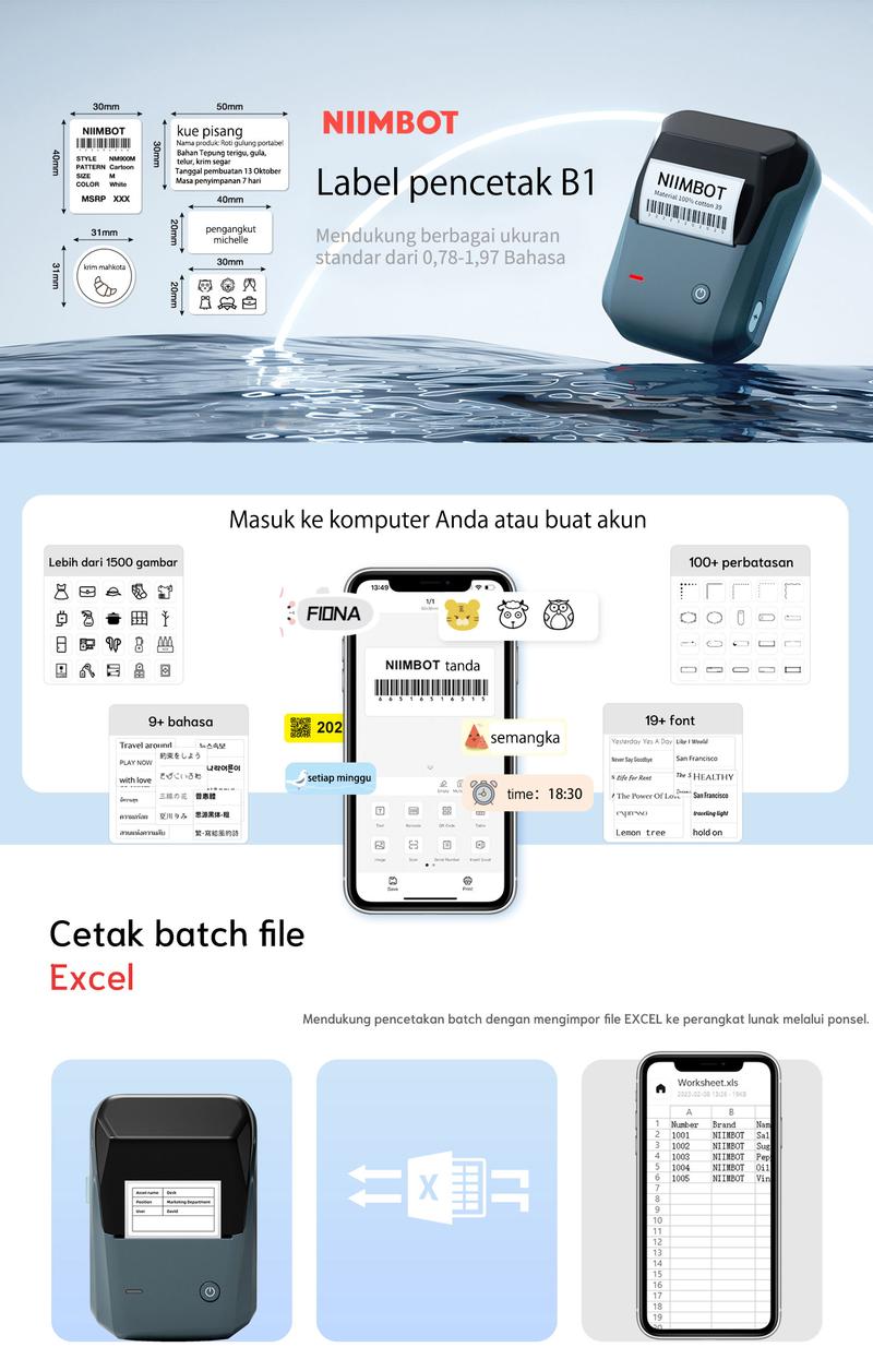 Mesin Label Pintar NIIMBOT B1, Printer Label Bluetooth Tanpa Tinta ...