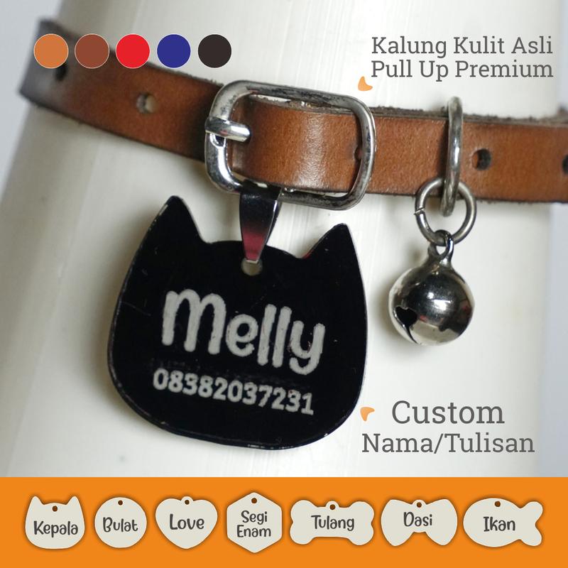 Kalung Kucing Custom Nama Kulit Asli Liontin Lonceng Tag Akrilik - Shop ...