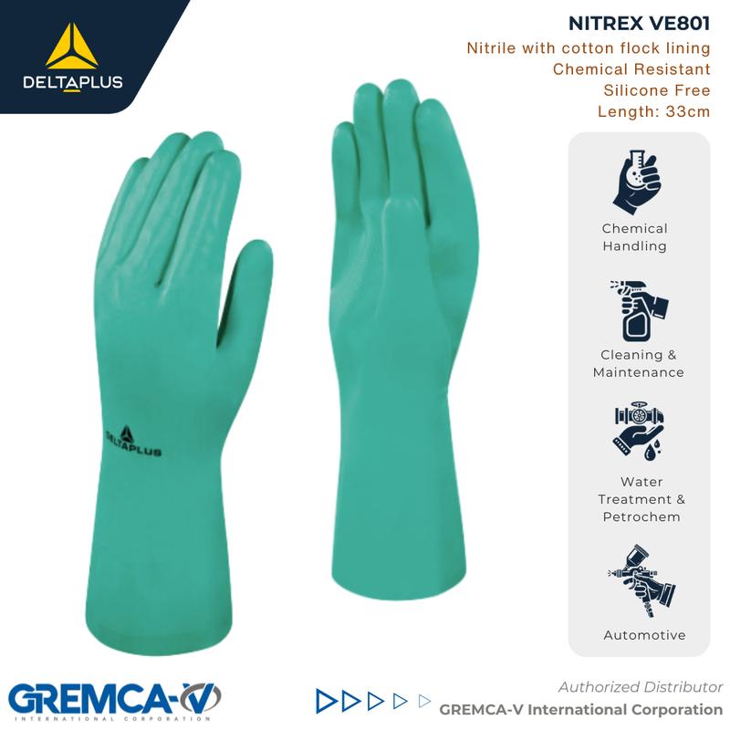 DELTAPLUS NITREX VE801 Nitrile Chemical Gloves Reusable Washable ...