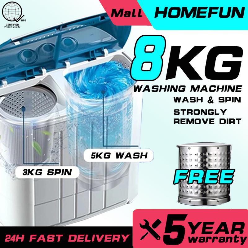HOMEFUN Double Barrel Mini Washing Machine With Spin Dryer Semi ...