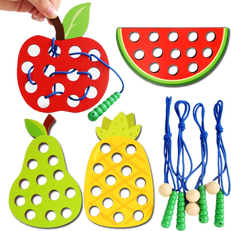 Wooden Lacing Toy Educational Fruits Threading Activity Puzzles ...