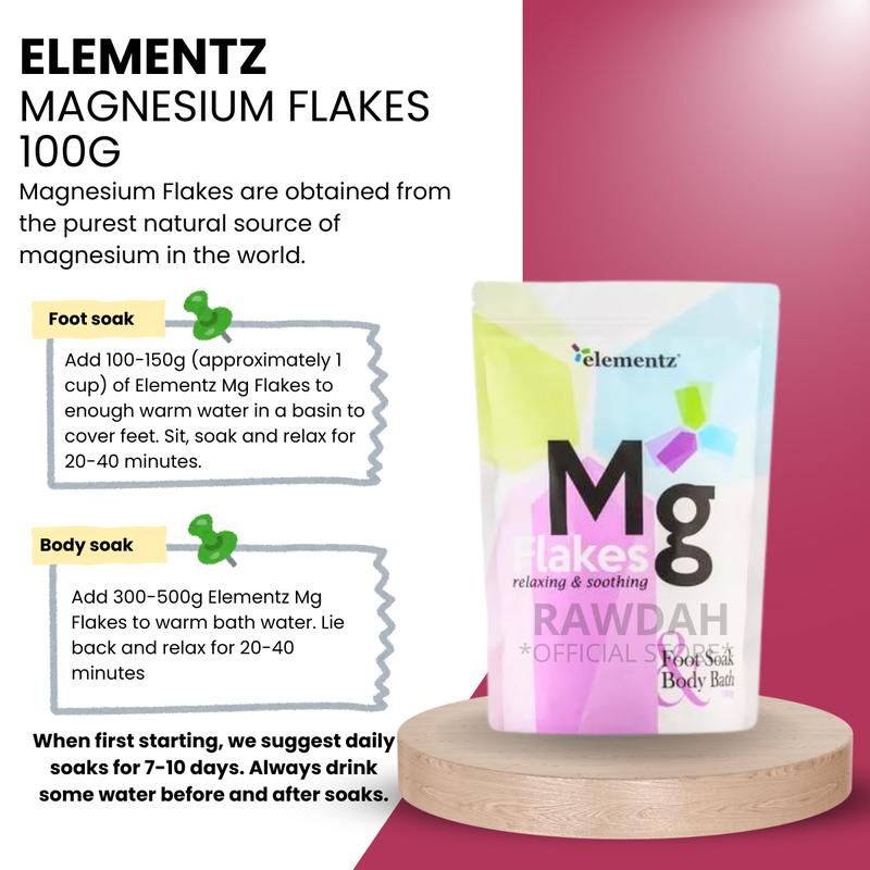 ELEMENTZ MAGNESIUM FLAKES 100G BATH, FOOT SOAK, RELAX, RELIEVES ...