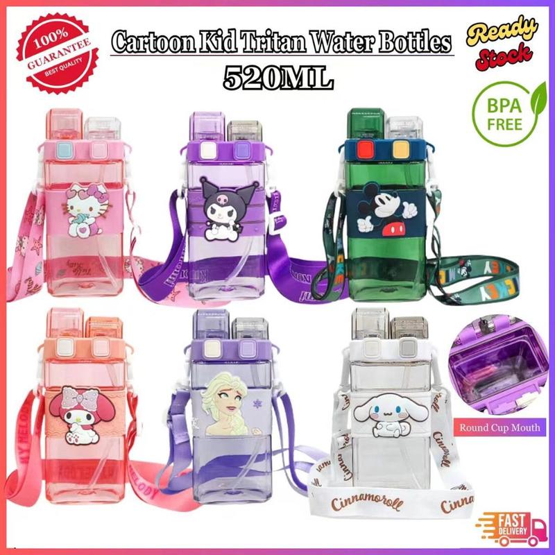 520ml Botol Air Comel Sanrio Cawan Straw Kuromi dengan Tali Cawan ...
