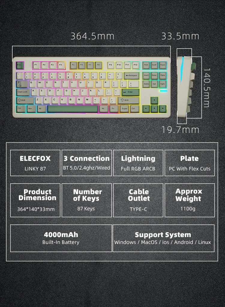 Elecfox LINKY 87 TKL Customized Mechanical Keyboard 87 Keys Wired ...