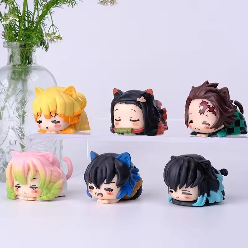 Demon Slayer Sleeping Neko Chibi Action Figure Tanjiro Nezuko Zenitsu ...