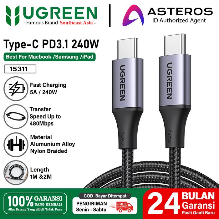 Promo UGREEN Kabel Type C to Type C PD3.1 Fast Charging 240W Nylon ...