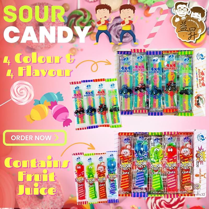 40 pcs x 8gm (320gm) - TwinFish Sour Ties Candy (Contains Fruit ...