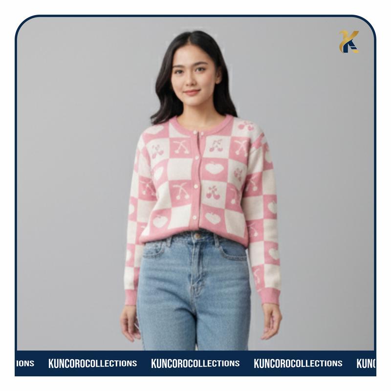 Eksklusif Cardigan Rajut Motif Catur Buah – Outerwear Wanita Korean ...