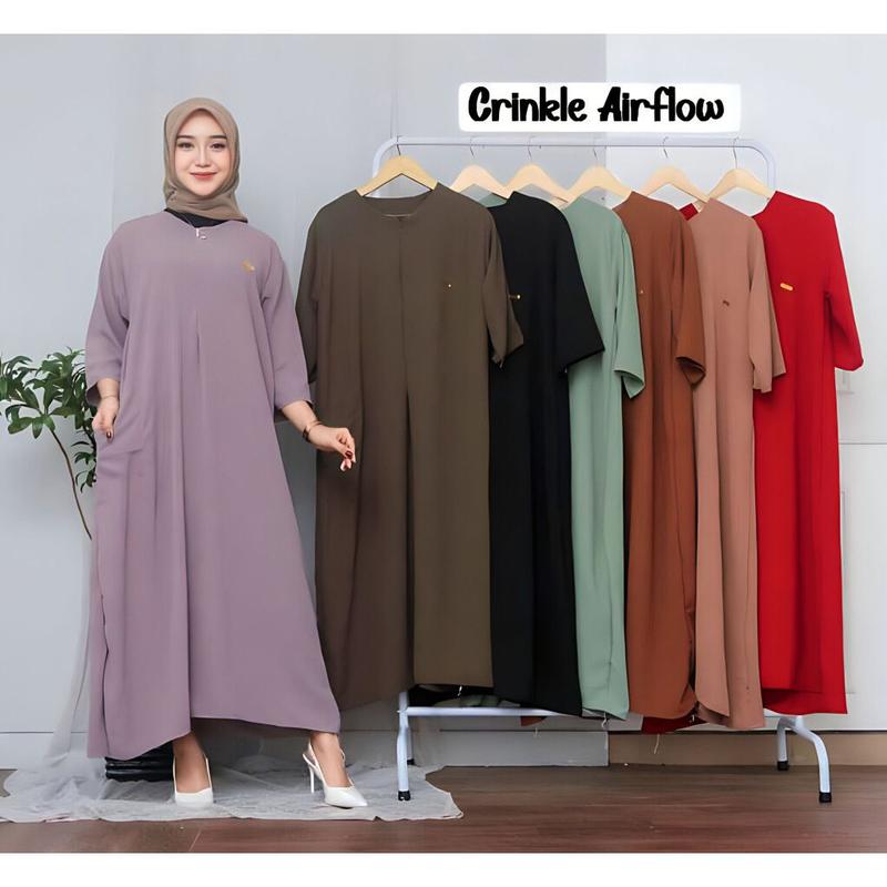 Dres Daster Gamis Crinkle Lengan 3/4 Polos Busui Bumil Friendly - Shop ...
