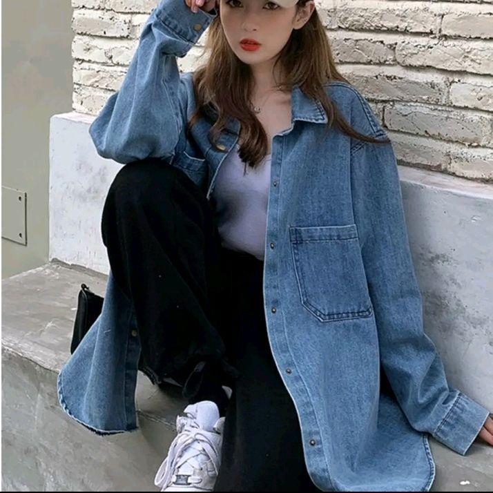 Kemeja Vior Jeans Denim Oversize Tangan Panjang Atasan Wanita Outer ...