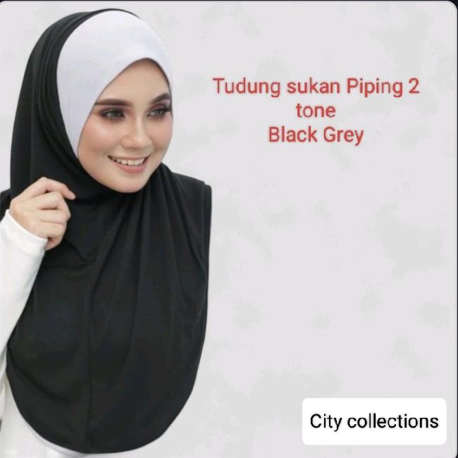 Tudung sarung sukan piping 2 tone Black Grey Hijab Hitam - TikTok Shop ...