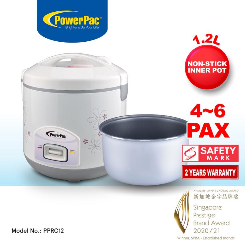 PowerPac Rice Cooker 1.2L with Steamer (PPRC12) Non-stick inner pot ...