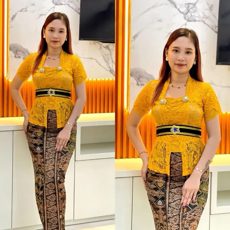 Oneset Kebaya Sofia Seragam Brokat Lengan Pendek Lilit Tanpa Kancing ...