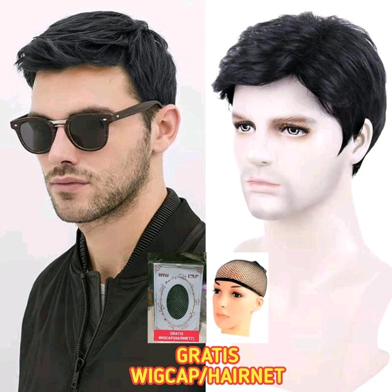 WIG PRIA RAMBUT PENDEK WARNA HITAM MODEL PRIA KANTORAN GRATI - Shop ...