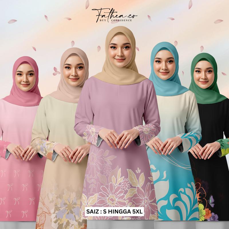 Baju Muslimah Fathea.co Saiz S Hingga 5XL Kain Microfiber 160gsm ...