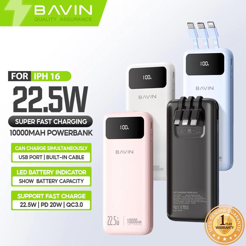 BAVIN PC1072 10000mAh Powerbank 22.5W Fast Charging w/ 3 Built-In ...