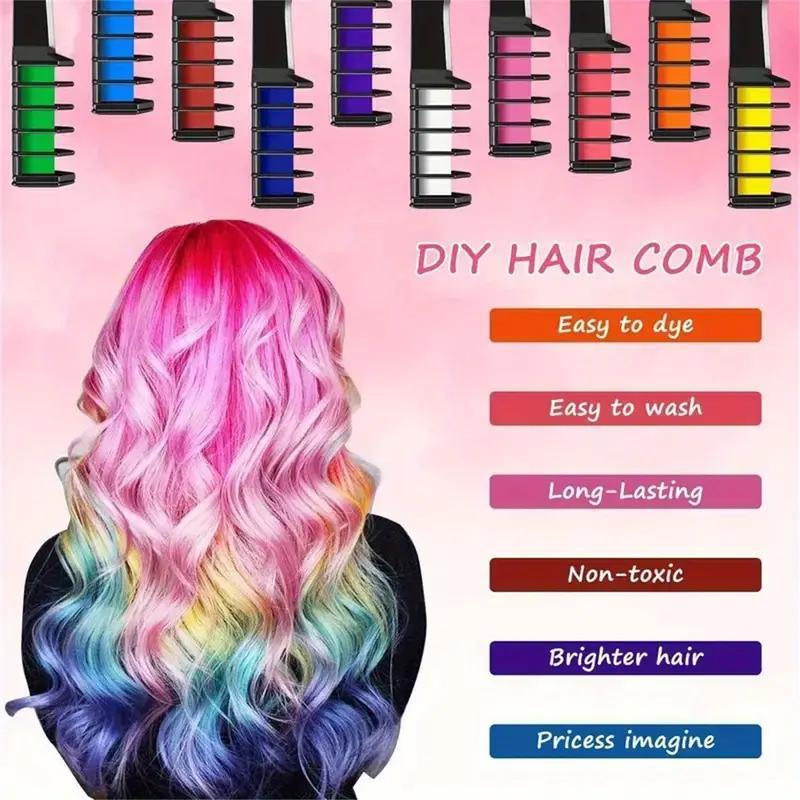 10 Color Hair Chalk Comb, Temporary Washable Hair Dye, Birthday Gift ...