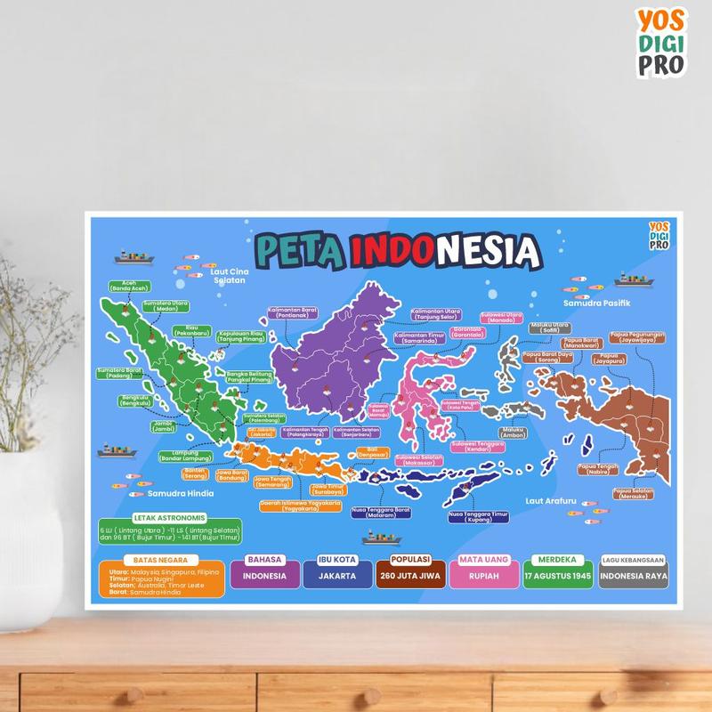 Poster Edukasi Anak Belajar Peta Indonesia, Desain Menarik Paper - Shop ...