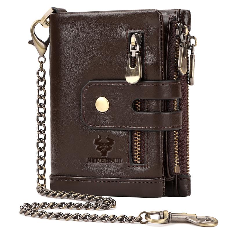 HUMERPAUL Wallet For Men Cowhide Leather Coin Purse With Samll Chain ...