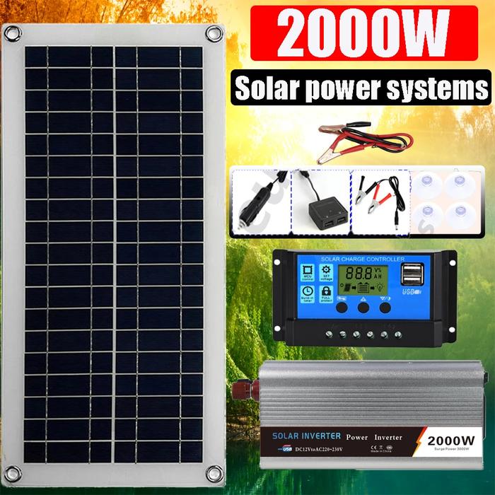 Jual 2000W Solar Power System Solar Panel Kit 12V Solar Battery 10A-60A ...