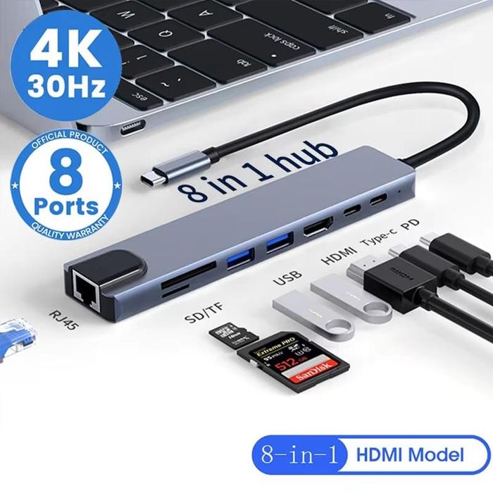 Promo DS01 - 8 IN 1 USB HUB CONVERTER Type C Adapter 8in1 Type C 3.1 to ...