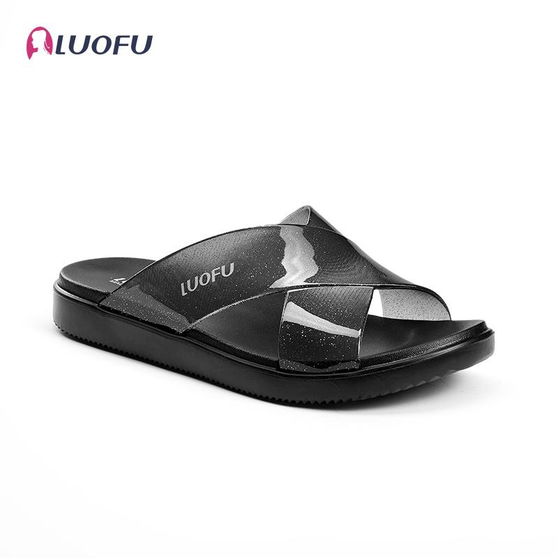 LUOFU Selipar Luo Fu Untuk Wanita Sandal Flat 7189-4 Hitam dengan ...