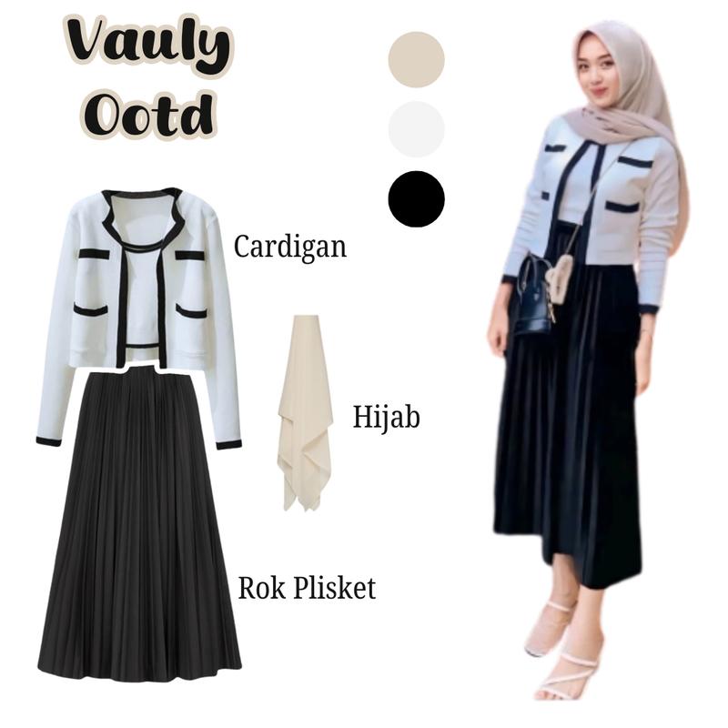 Apathea One Set Vauly { Cardigan Putih + Rok Plisket Hitam + - Shop ...