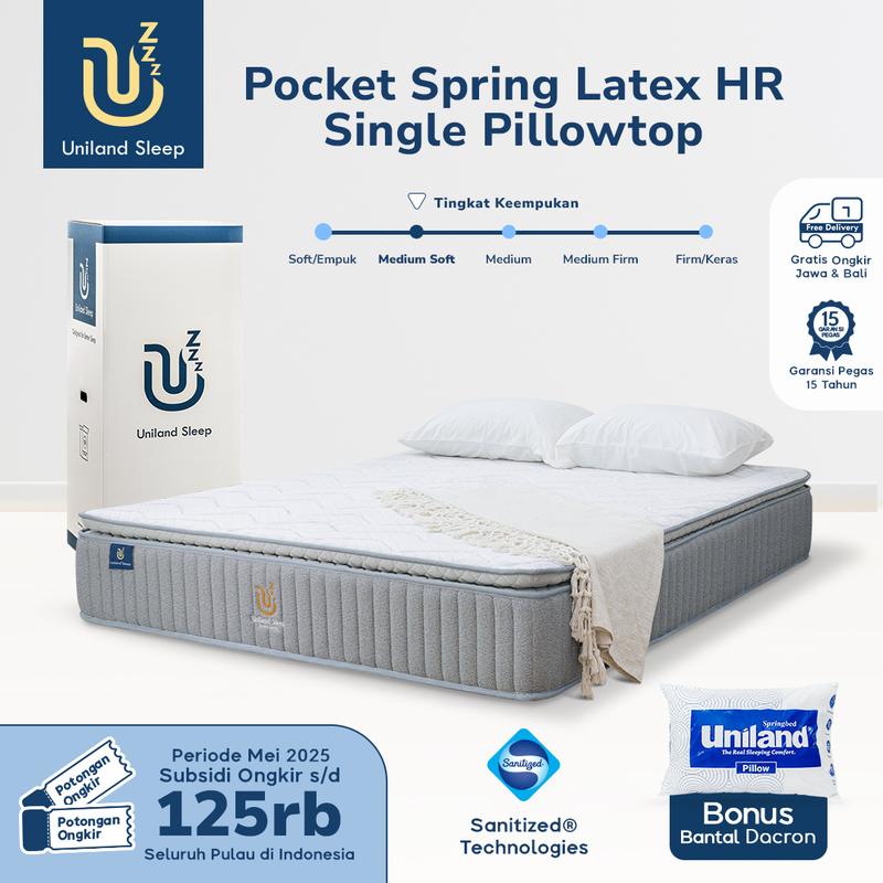 Kasur Pocket Spring Bed Latex HR Single Pillowtop 30cm Uniland - Shop | Tokopedia