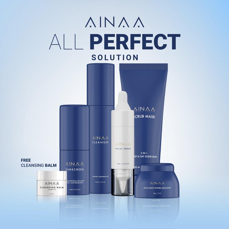 AINAA ALL PERFECT SOLUTION [ CLEANSER+SERUM+MOISTURIZER+SUNSCREEN+SCRUB ...