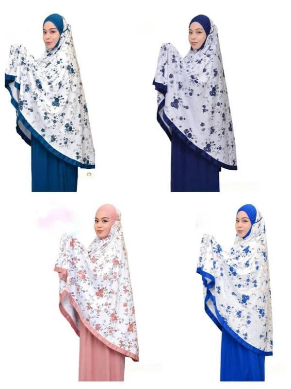 Telekung Farah Floral Bunga Piping Kain Cotton Viscose Free Size ...