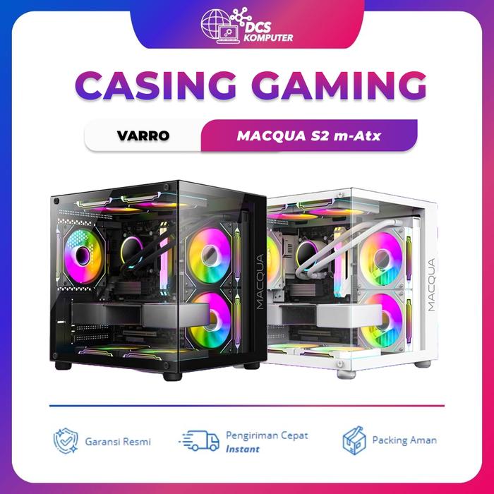 Jual Case Pc Varro Macqua M-Atx Temperred Glass Black - White - Putih ...