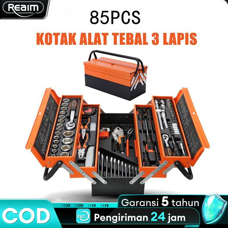 REAIM Tool Kit 85 Pcs, Tool Box Perkakas, Kunci Sok Set, Pekerjaan ...