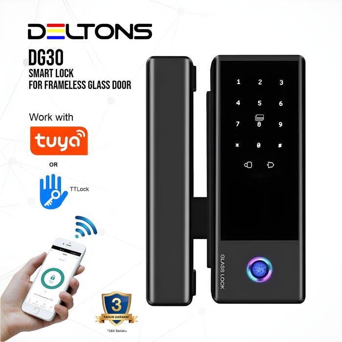 Promo Smart Glass Door Lock DG30 Fingerprint Lock Kaca Frameless ...