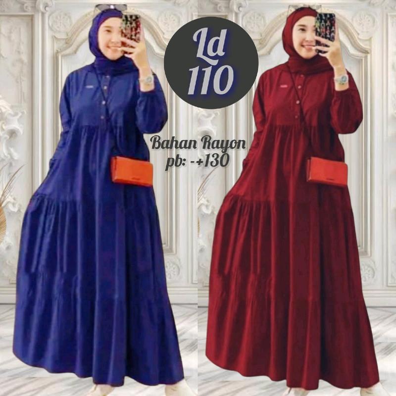 Dress Kirania Gamis Wanita Midi Rayon Polos Kancing - Shop | Tokopedia