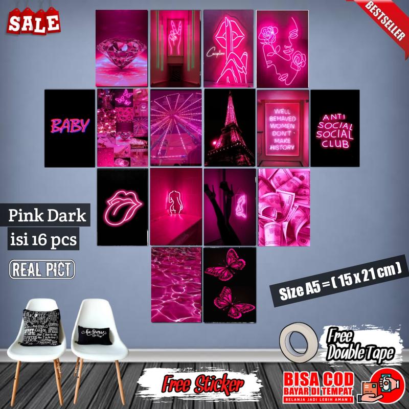 Poster Dinding AESTHETIC PINK 1 Paket isi 16 pcs - Gambar HD - Shop ...
