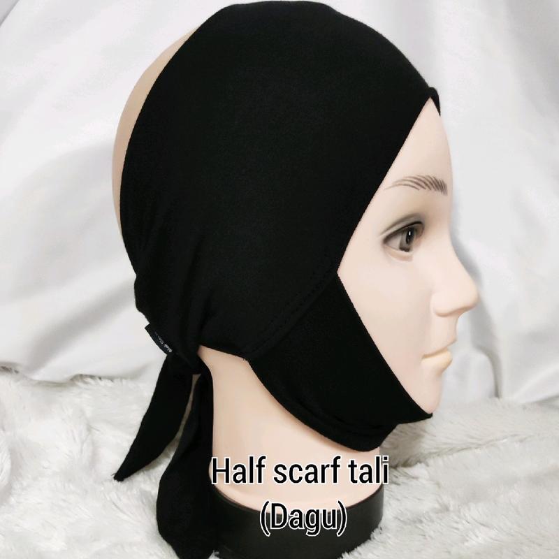 Inner separuh Half scarf dagu cotton bertali lebar Hitam Wanita ...