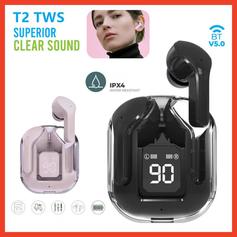 NEW T2 tws Wireless Bluetooth Headset Transparent ENC Power Digital ...