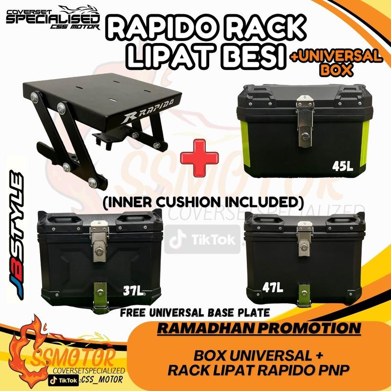 Rack Lipat Besi + Box PP 45L 36L RAPIDO Adjustable Rear Rack - TikTok ...