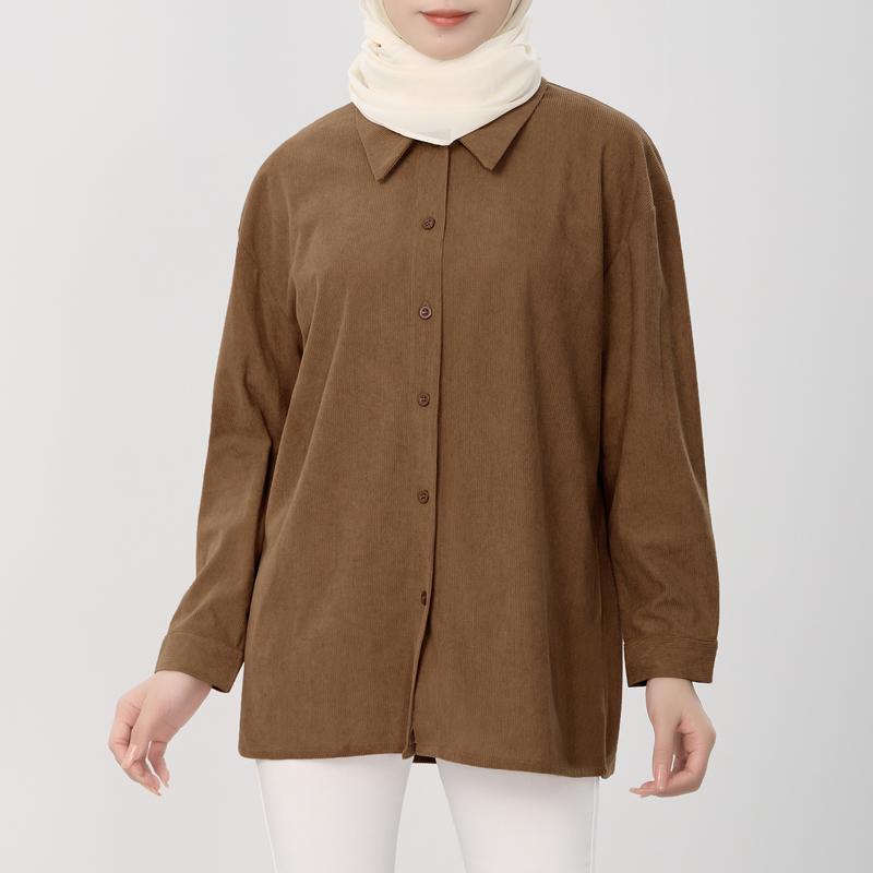 Blouse Wanita Mid-Length Loose Button Long Sleeved Casual Square - Shop ...