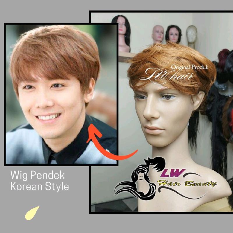 Wig Pria Pendek Poni Samping Warna Light Brown Hitam - Shop | Tokopedia