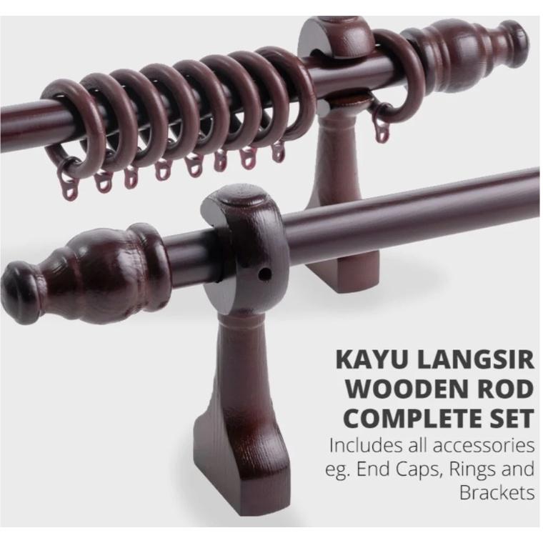 Premium Meranti Hard Wood 28mm Wooden Single Curtain Rod / Kayu ...