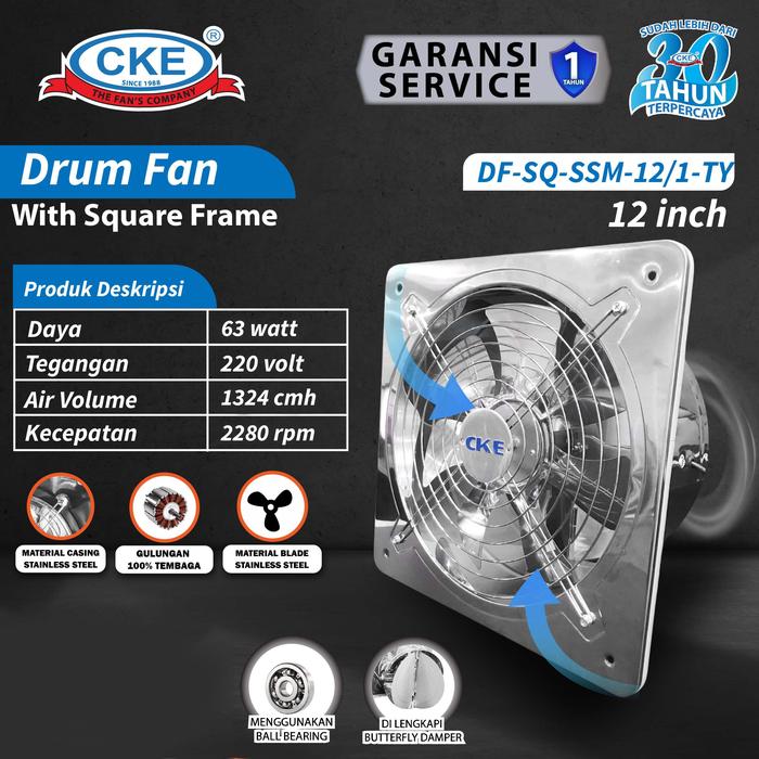 Jual CKE Exhaust Fan Stainless 12 Inch Duct Booster Fan Plafon Dinding ...