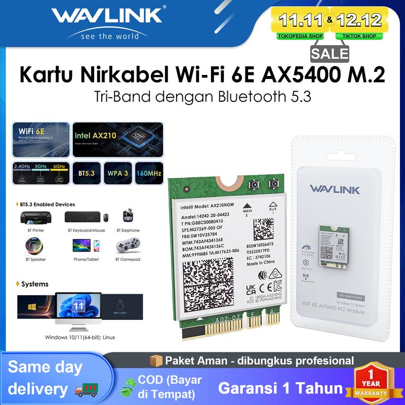 Wavlink Modul Jaringan Nirkabel WiFi 6E AX5400 Tri-band 2400Mbps 6GHz ...