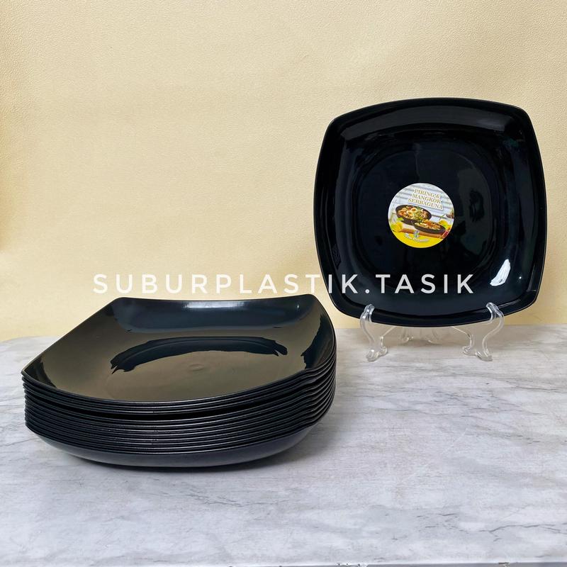 [12 pcs] Piring Segi Hitam 9 inch 585 New Cornelius Ceper Wadah Sajian ...